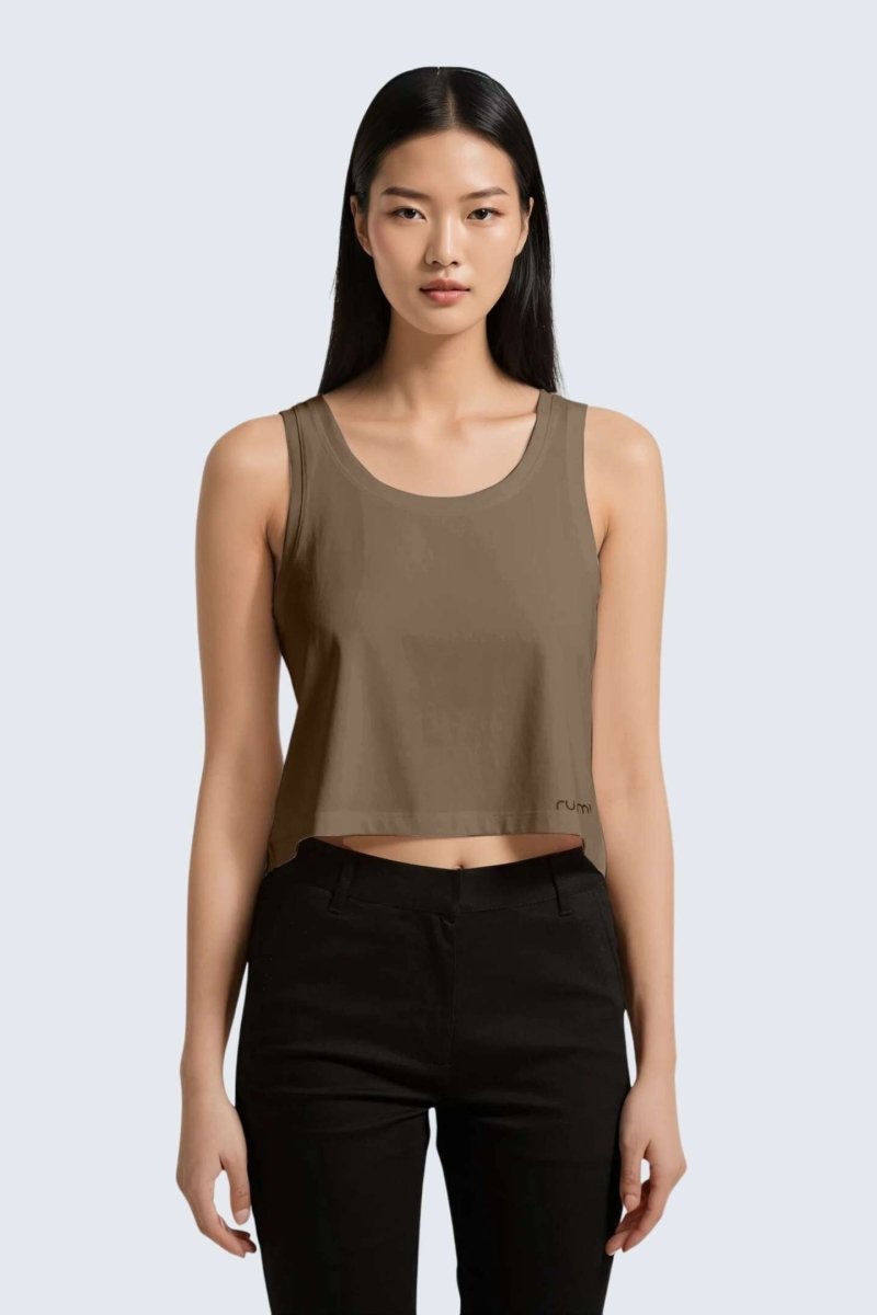 Rumi Earth - W Moon Air Cropped Singlet Tank - Wood - R131221